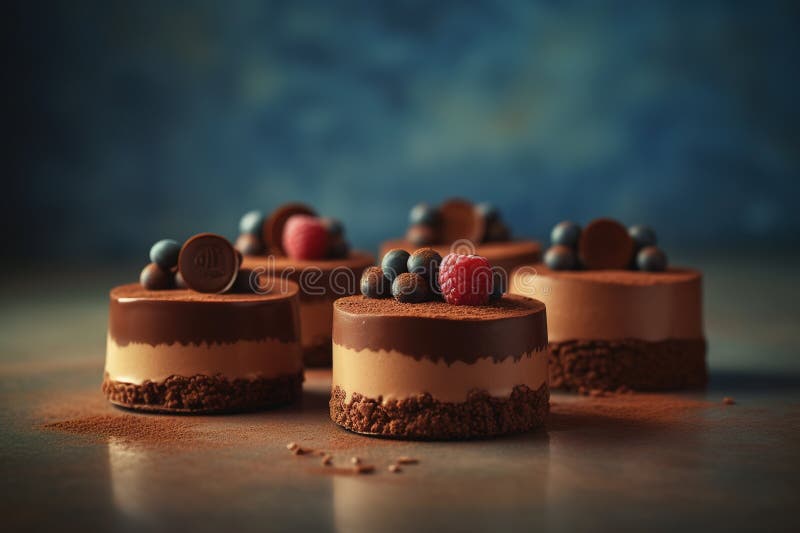 Group of Mousse Cakes on Pastel Background Advertising Photography ...