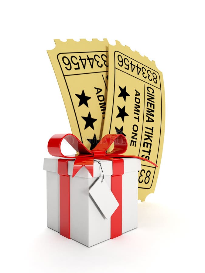Group of Movie Tickets and a Gift Stock Illustration - Illustration of ...
