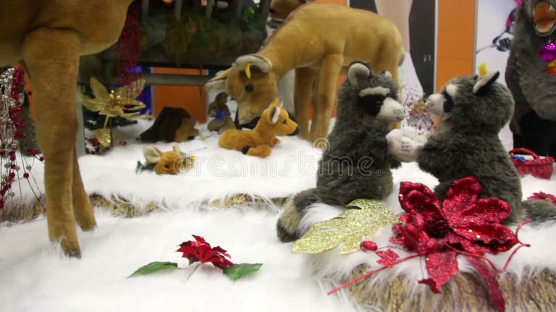 Group of Moving Plush Toy Animals on Artificial Stock Video - Video of ...