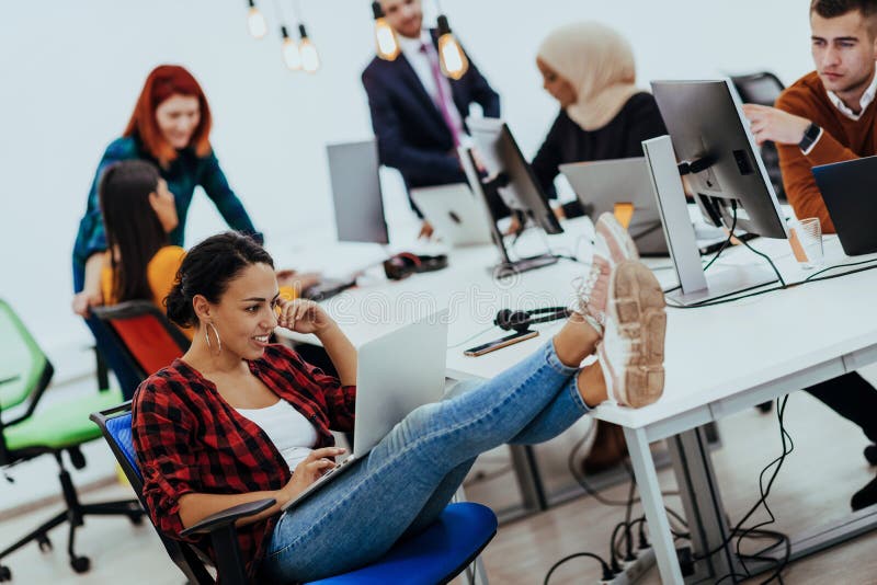 Group of Multi-ethnic Colleagues Working on Desktop Computers, Laptop ...