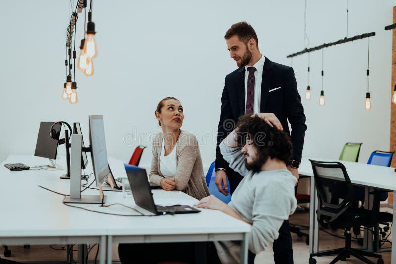 Group of Multi-ethnic Colleagues Working on Desktop Computers, Laptop ...