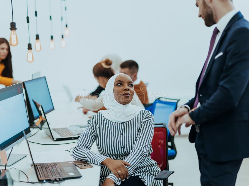 Group of Multi-ethnic Colleagues Working on Desktop Computers, Laptop ...
