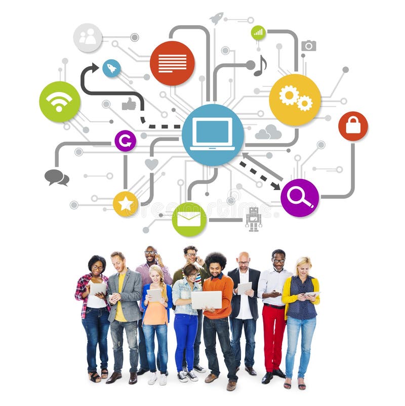 Group of Multi-Ethnic People Social Networking and Related Symbols ...