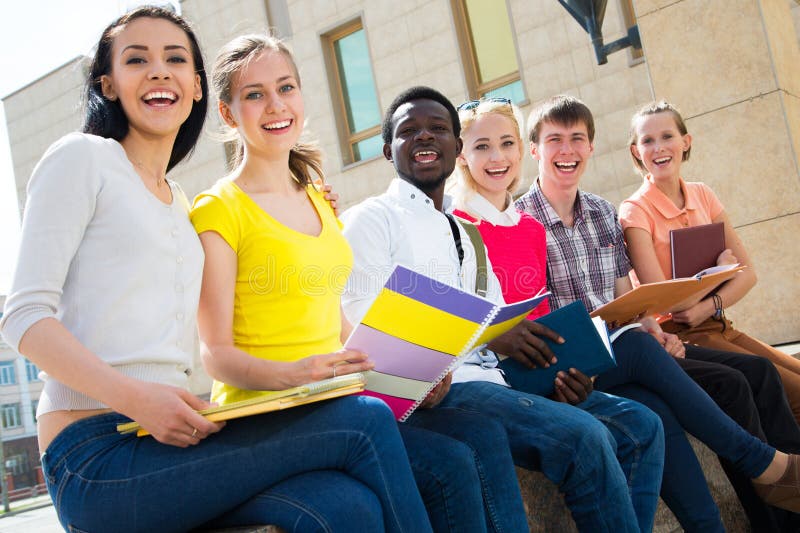 Multi-ethnic Students Outside Stock Image - Image of books, happy ...