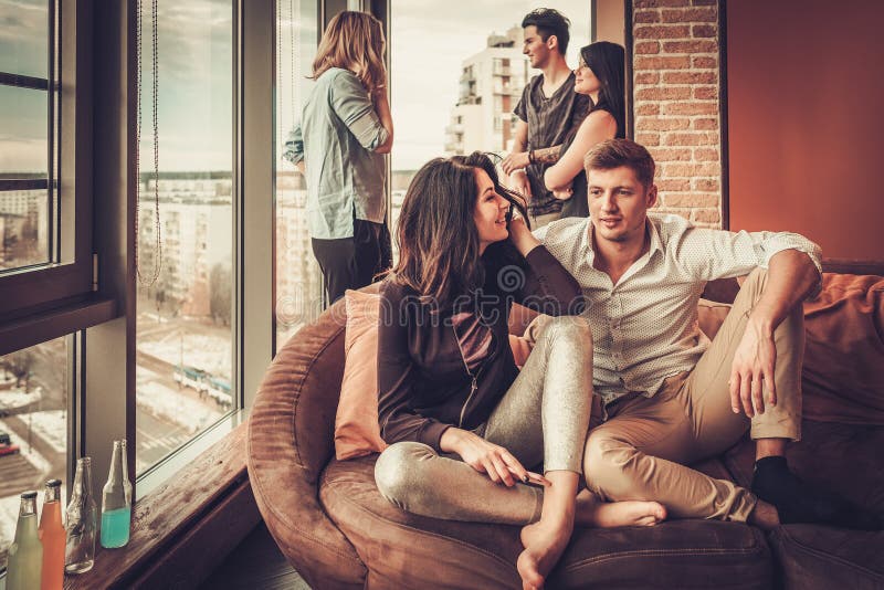 Group of Multi Ethnic Young Friends Having Fun in Home Interior Stock ...