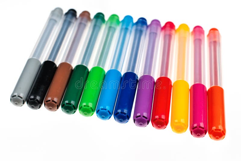 Group of Multicolored Pens in a Row Stock Photo - Image of pencil ...