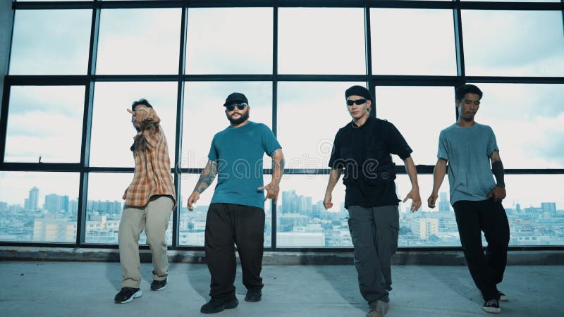 Group of Multicultural Break Dancer Dancing Together with Skyscraper ...