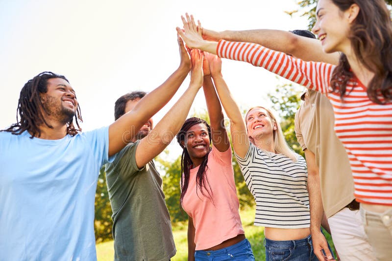 Group of Multicultural Friends Having High Five Stock Image - Image of ...