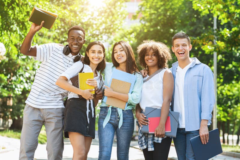Group of Multicultural University Students Posing Outdoors after Study ...
