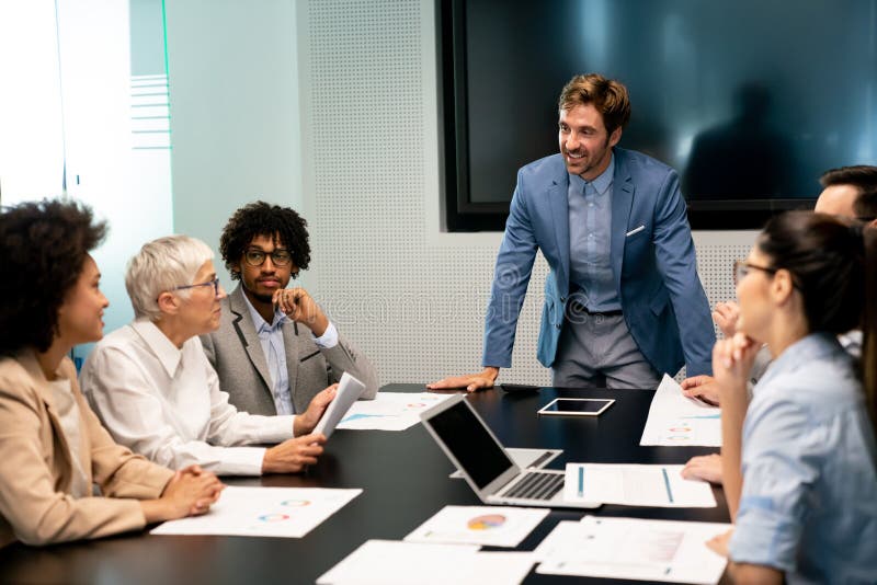 Group of Multiethnic Business People Working at Busy Modern Office ...