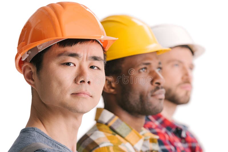 Side View of Group of Multiethnic Construction Workers Stock Photo ...