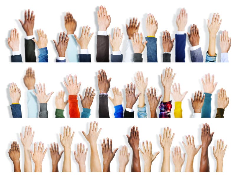 Group of Multiethnic Diverse Hands Raised Stock Photo - Image of hand ...