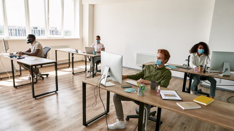 Group of Multiethnic Employees Work on Computers Stock Image - Image of ...