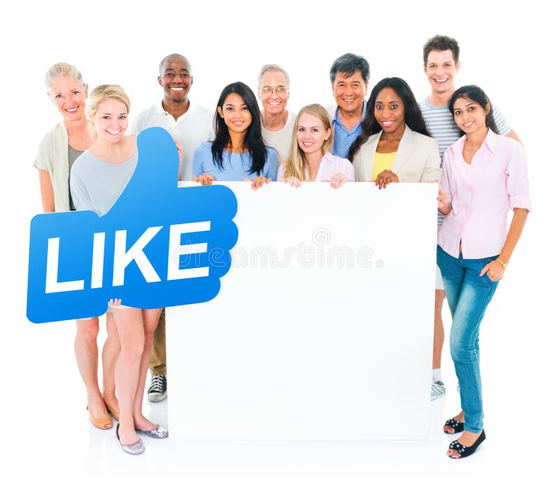 Group of Multiethnic People Holding Blank Placard with Like Symbol ...
