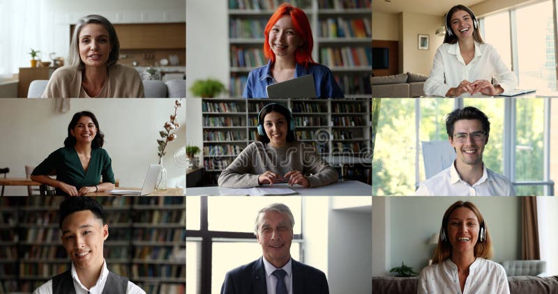 Group of Multiethnic People Looking at Camera, Using Videocall Stock ...