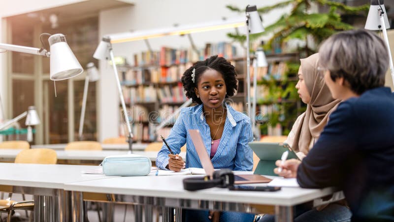 Group of Multiethnic Students in a Library Stock Photo - Image of learning, adolescent: 281654196