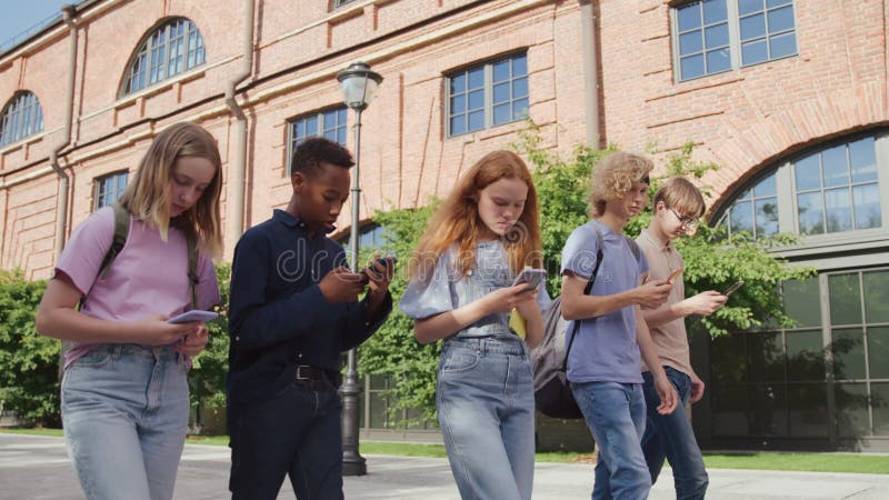 Group of Multinational College Students Obsessed with Smartphones ...