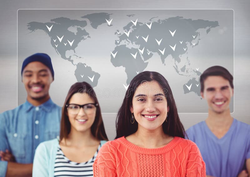 Group of Multinational People in Front of World Map Stock Image - Image ...
