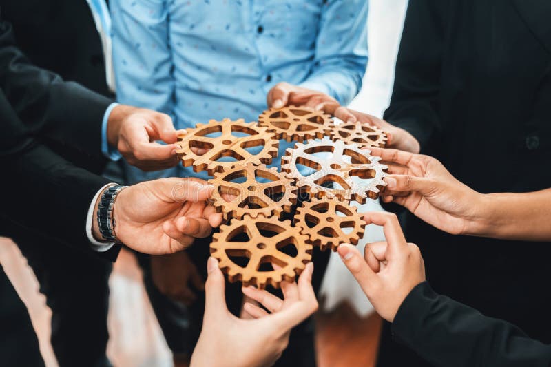 Group of Multiracial Business People Joining Gear Wheels Together ...
