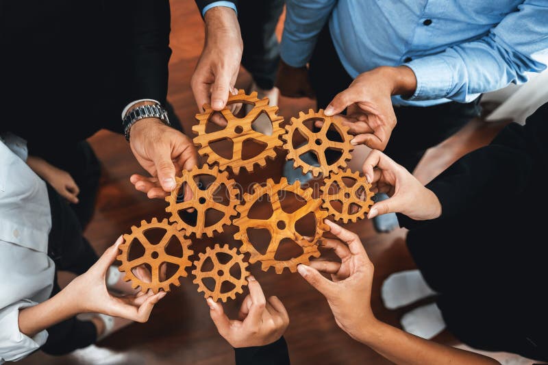 Group of Multiracial Business People Joining Gear Wheels Together ...