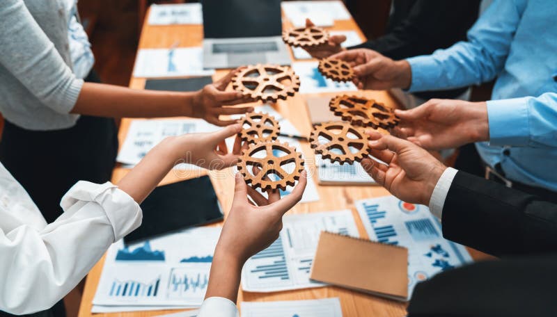Group of Multiracial Business People Joining Gear Wheels Together ...
