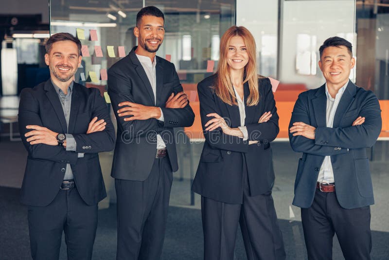 Group of Multiracial Businesspeople in Suit Standing a Row in Modern ...