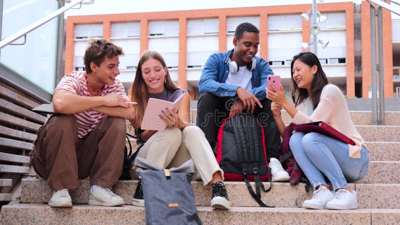 Four High School Students Talking and Laughing Stock Illustration ...