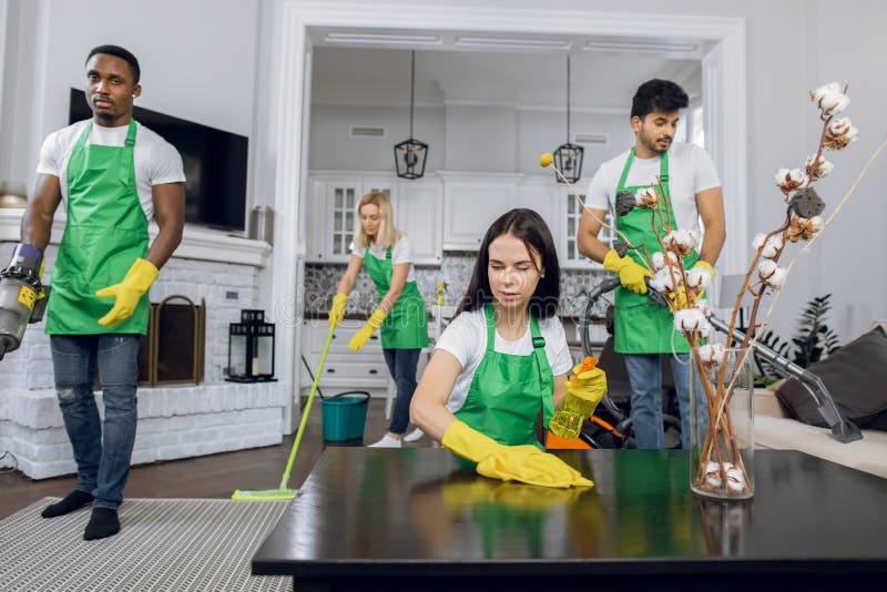 Group of Multiracial People Professional Cleaning of Room Stock Image ...