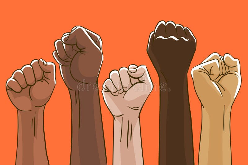Group of Multiracial Raised Fists Together Vector Illustration Stock ...
