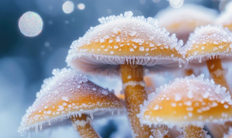 A Group of Mushrooms Covered in Snow Stock Photo - Image of food, moss ...