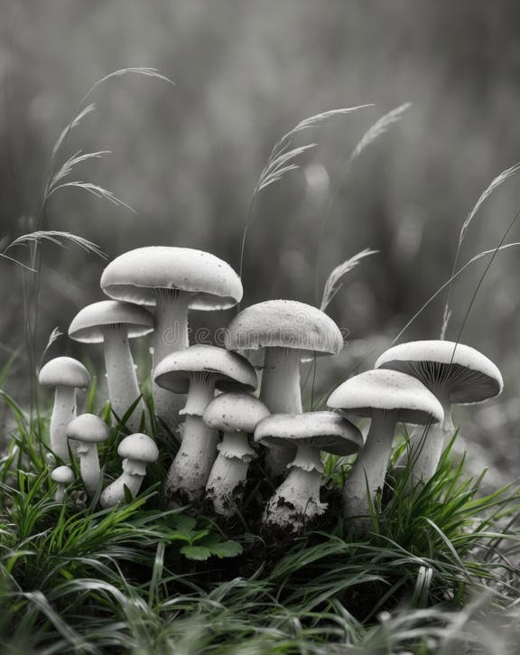 A Group of Mushrooms Growing in a Patch of Grass Stock Image - Image of ...