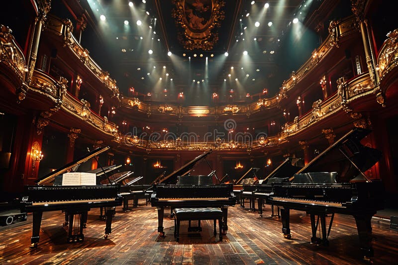 Group of Musical Instruments Classical Grand Pianos Stand in a Row on ...