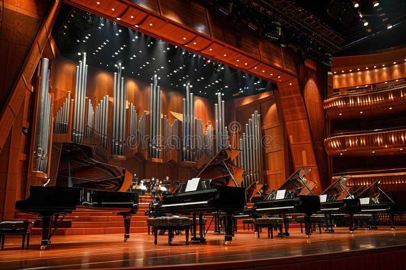 Group of Musical Instruments Classical Grand Pianos Stand in a Row on ...