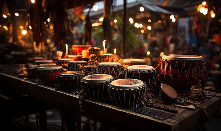 Group of Musical Instruments on Table Stock Image - Image of band ...