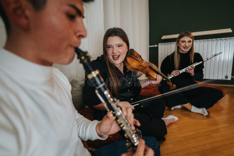 Group of Musicians Enjoying a Practice Session Playing Various ...