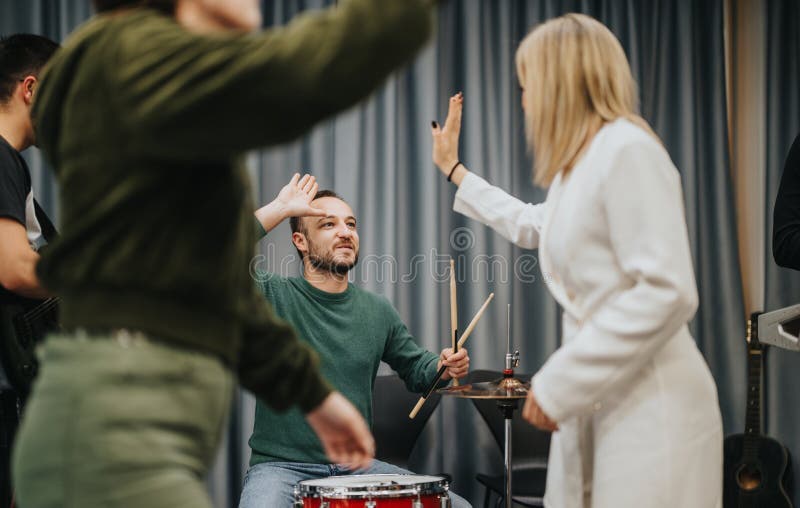 Group Rehearsing Music Together Studio Setting Stock Photos - Free ...