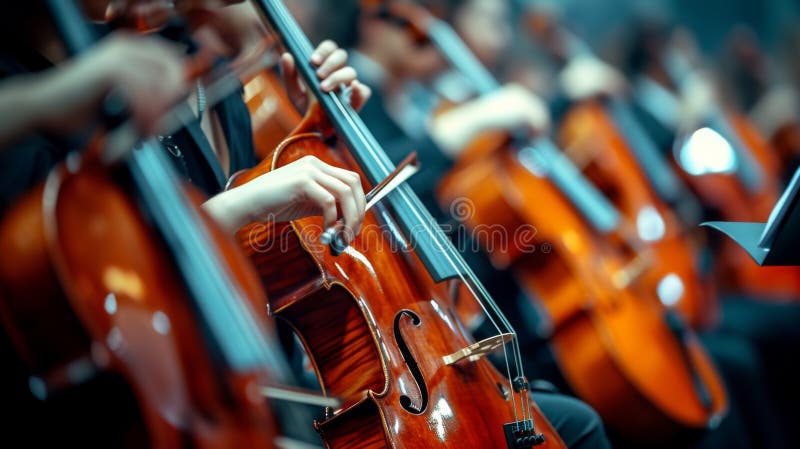 A Group of Musicians Playing Cellos and Violins in a Concert, AI Stock ...