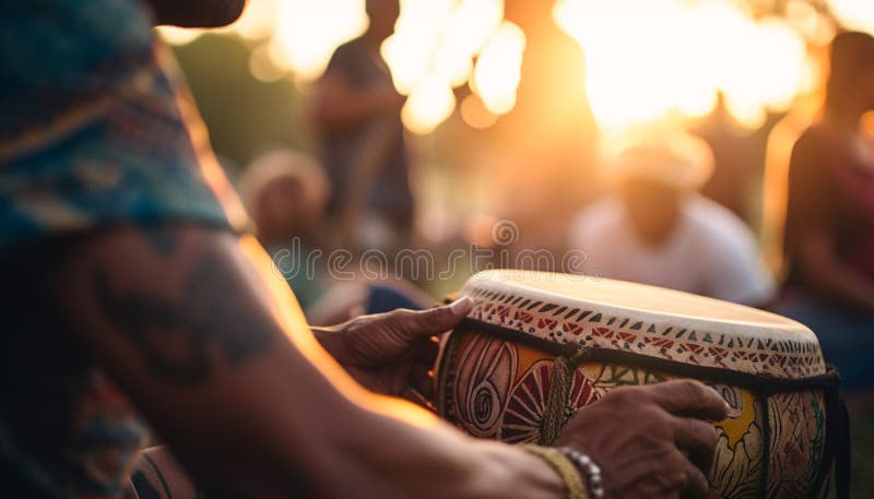Group of Musicians Playing Percussion Instruments Outdoors Generated by ...