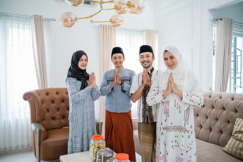 Group of Muslim People with Apologizing Hand Gestures during Eid Stock ...