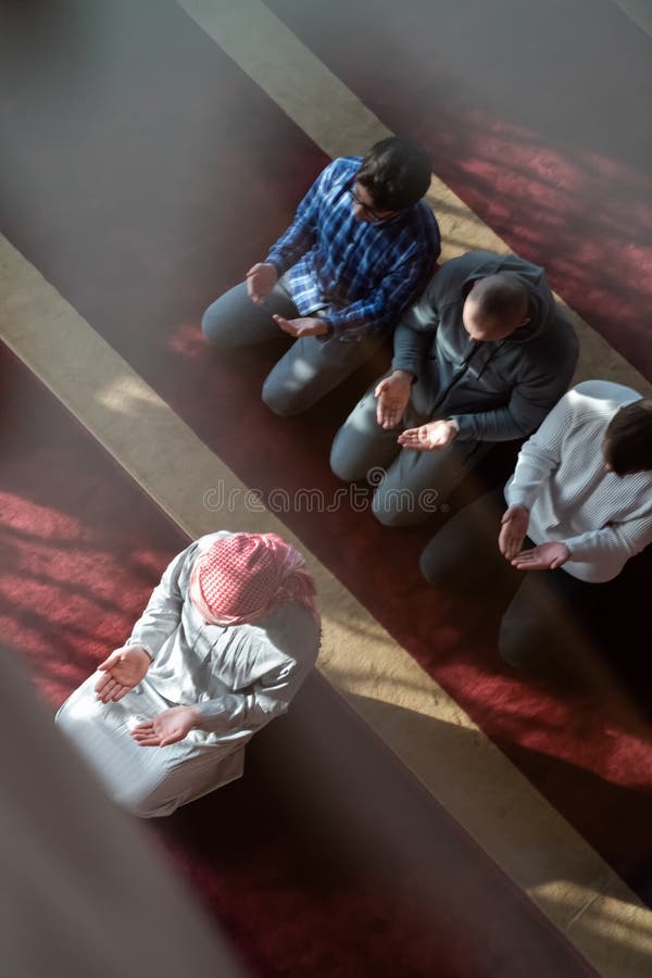 Group of Muslim People Praying Namaz in Mosque. Stock Image - Image of ...