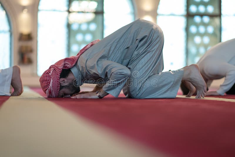 Group of Muslim People Praying Namaz in Mosque. Stock Photo - Image of ...
