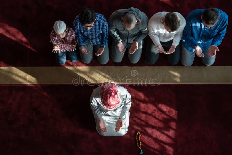 Group of Muslim People Praying Namaz in Mosque. Stock Image - Image of ...