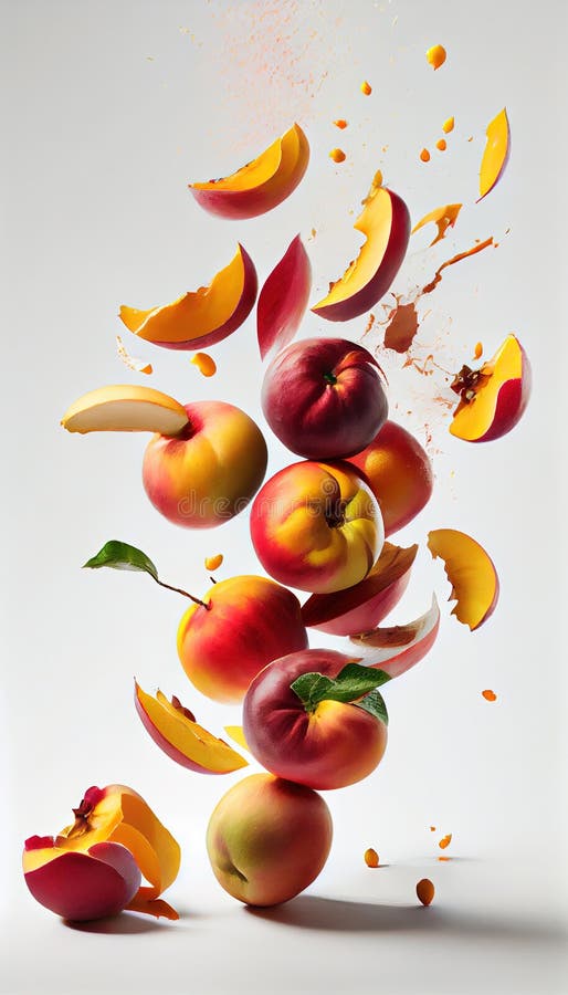 Group of Nectarines Fruits Creatively Falling-Dripping Flying or ...