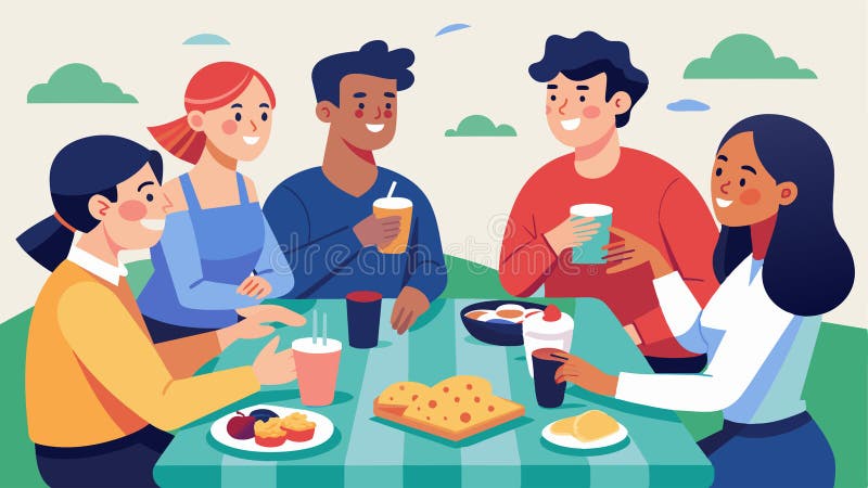 A Group of Neighbors Gathering Around a Table Exchanging Stories and ...