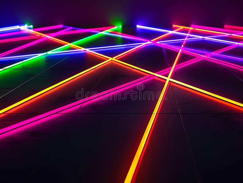 A Group of Neon Lights that are on a Black Surface Stock Illustration ...