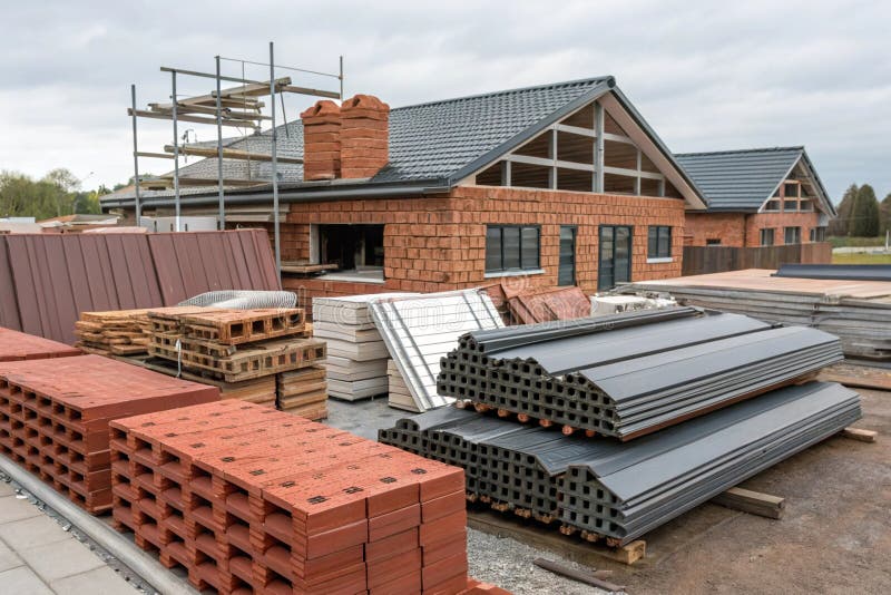 Group of New Construction Materials for Buildings Stock Illustration ...