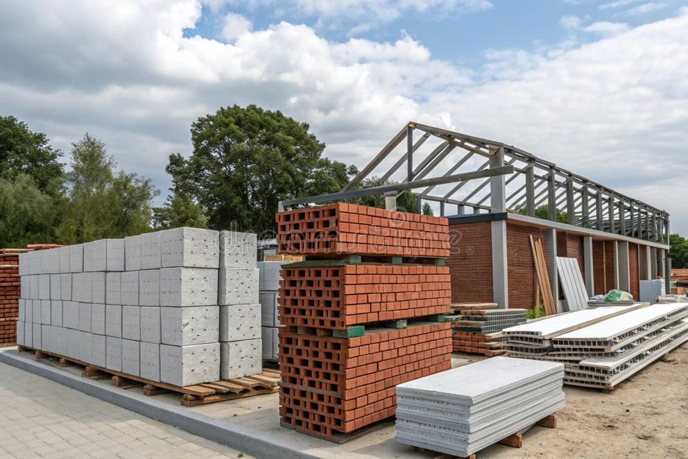 Group of New Construction Materials for Buildings Stock Illustration ...