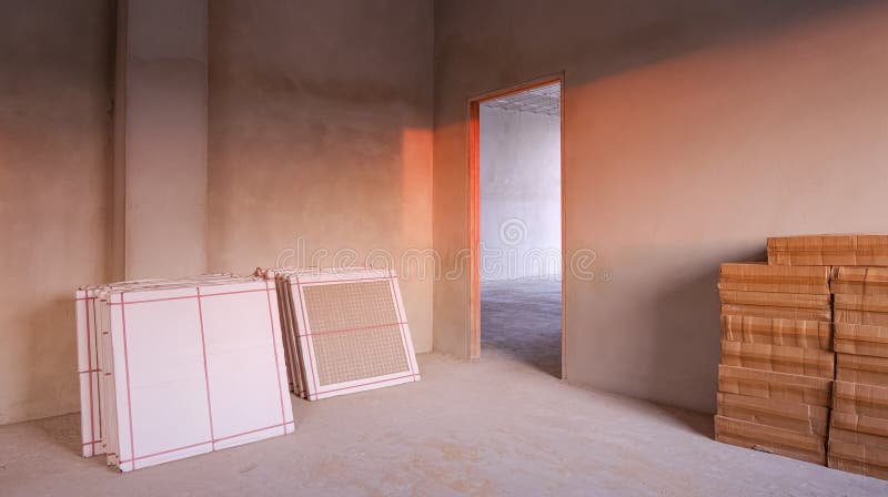 Group of New Floor Tiles Material in Cardboard Boxes on the Floor ...