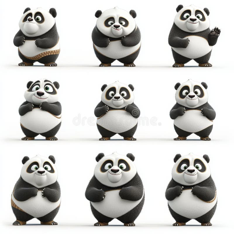 A Group of Nine Adorable Panda Bear Cubs with Different Expressions ...