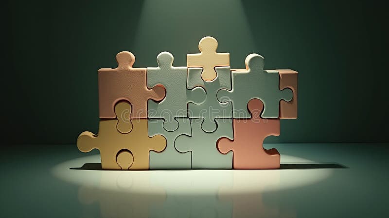 Nine Interlocking Puzzle Pieces with Spotlight Stock Illustration ...